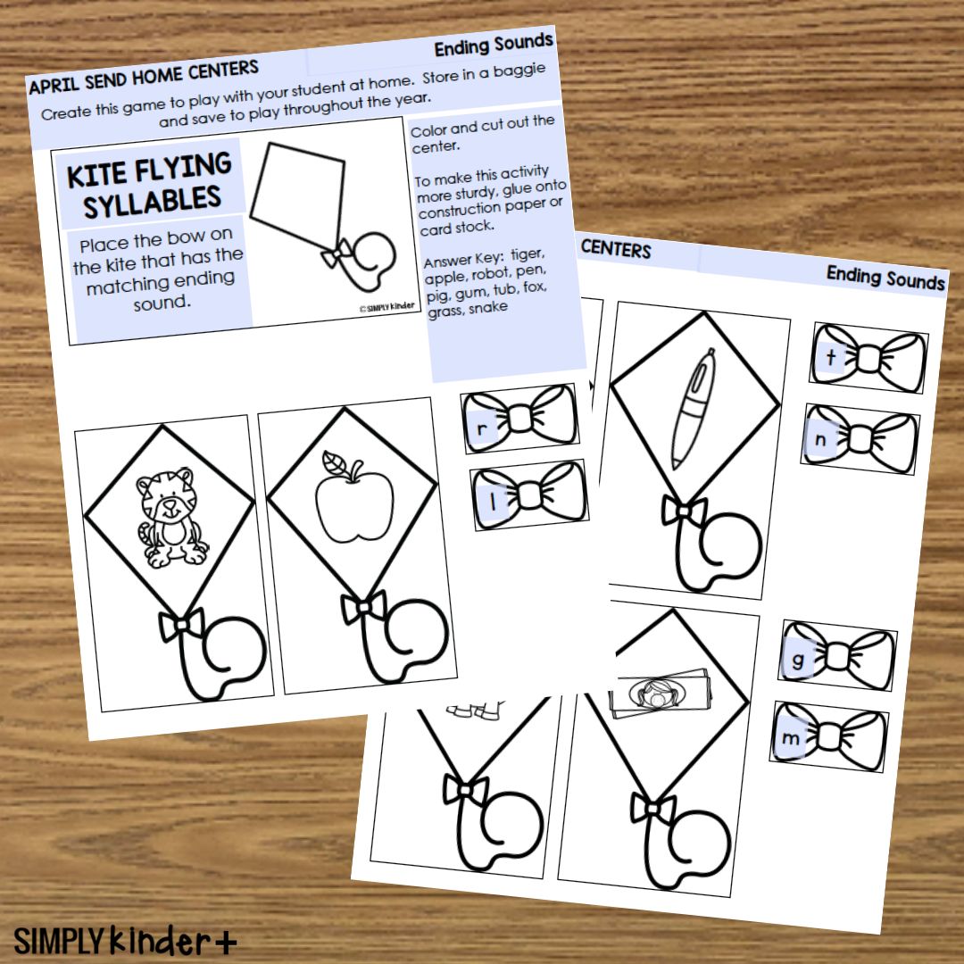 Kite Flying Final Sound Send Home Center - Simply Kinder + Printable ...