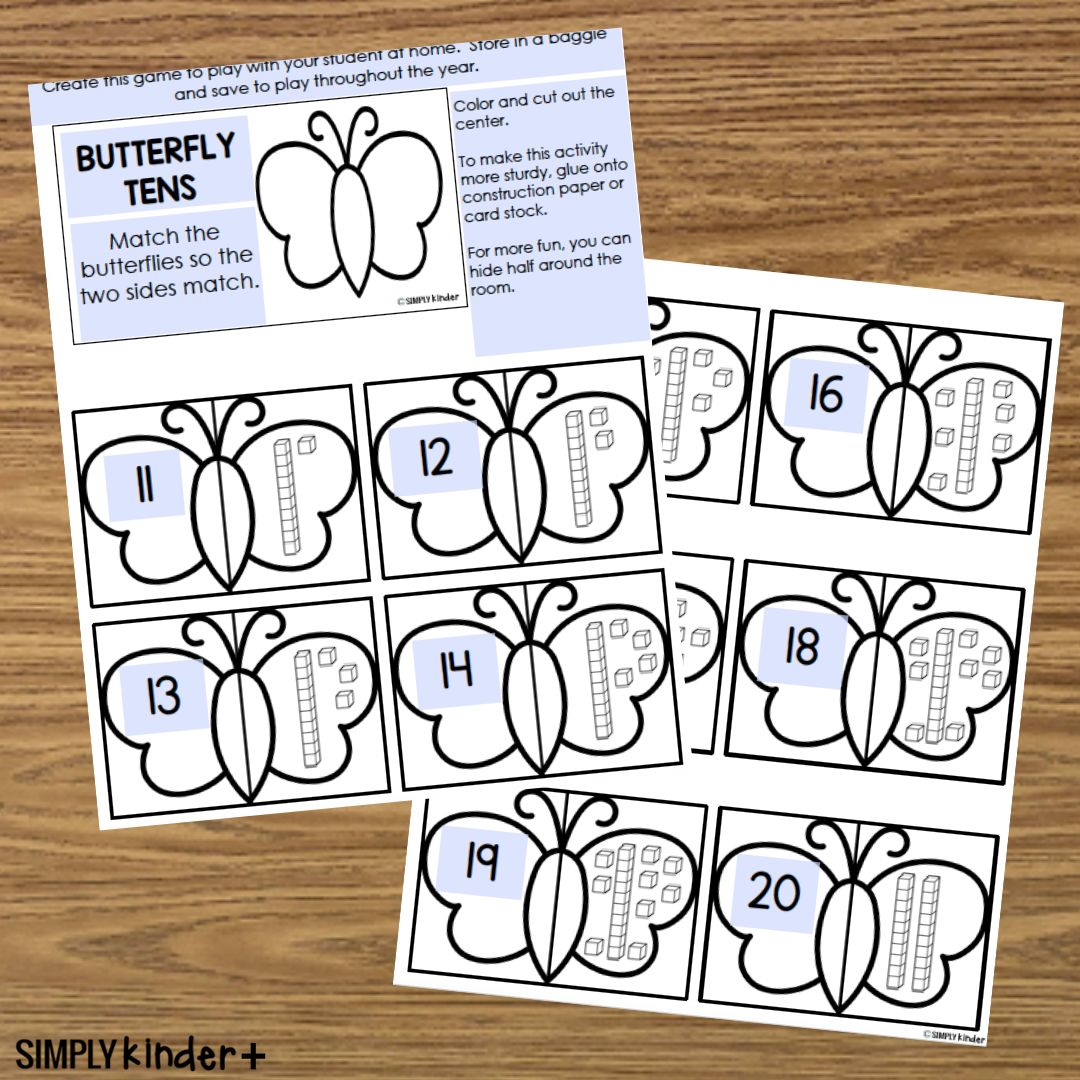 Butterfly Counting Teen Numbers Send Home Center - Simply Kinder ...