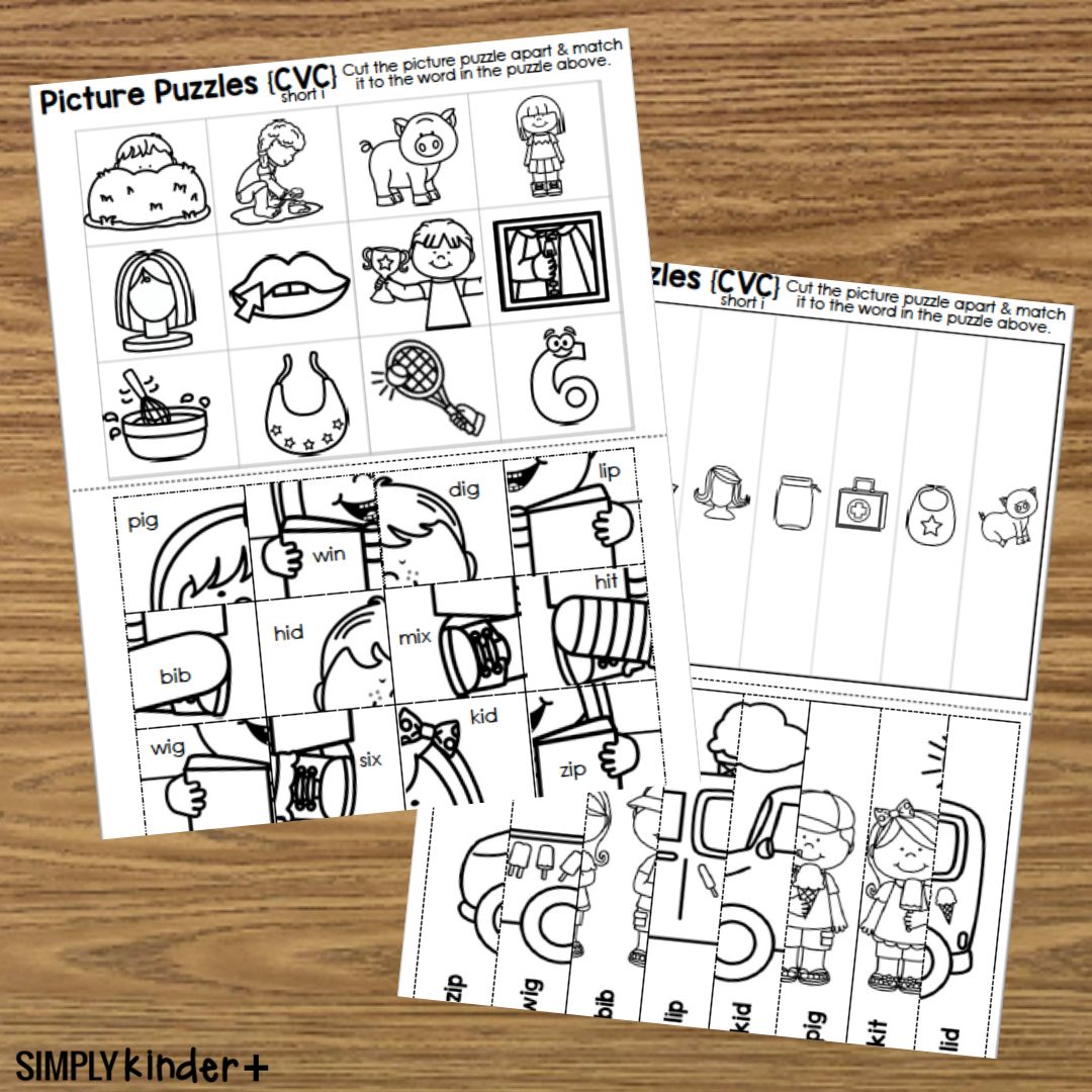 CVC Short I Picture Puzzles - Simply Kinder + Printable Membership