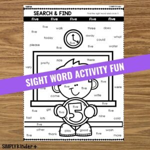 Five Sight Word Search And Find - Fry, Dolch PrePrimer - Simply Kinder Plus
