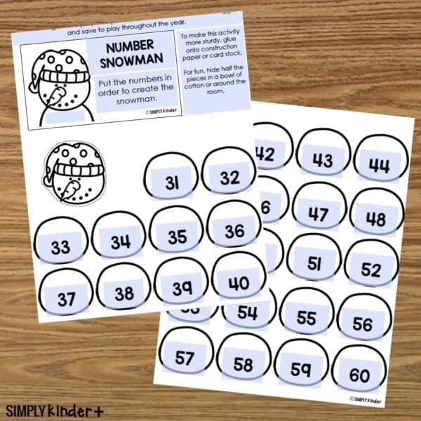 Snowman Number Order Send Home Center - Simply Kinder + Printable ...