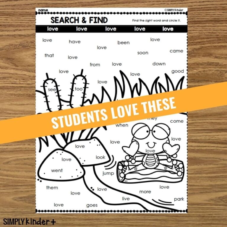 Love Sight Word Search And Find - Fry, Dolch PrePrimer - Simply Kinder ...