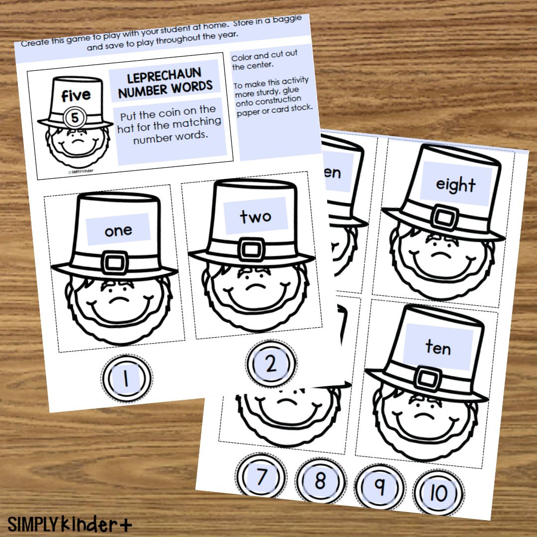 Leprechaun Number Words Send Home Center - Simply Kinder + Printable ...