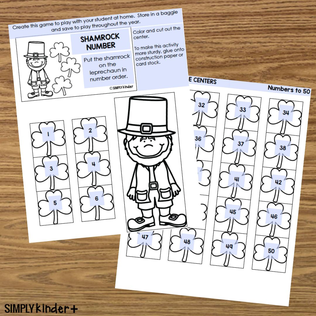Shamrock Numbers to 50 Clip Cards Send Home Center - Simply Kinder ...