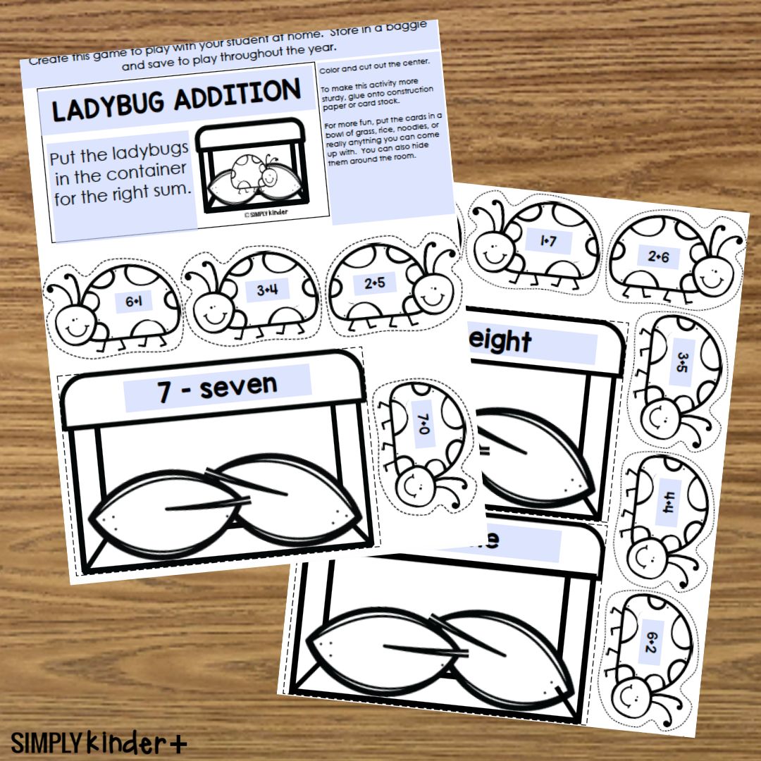 Ladybug Addition Send Home Center - Simply Kinder + Printable Membership