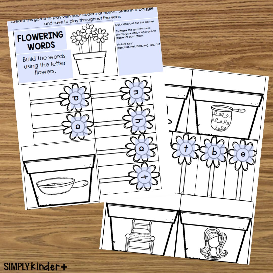 Flowering CVC Word Send Home Center - Simply Kinder + Printable Membership