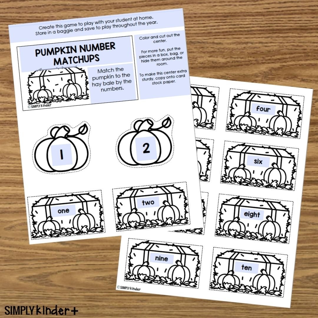 Pumpkin Number Words Send Home Center - Simply Kinder Plus