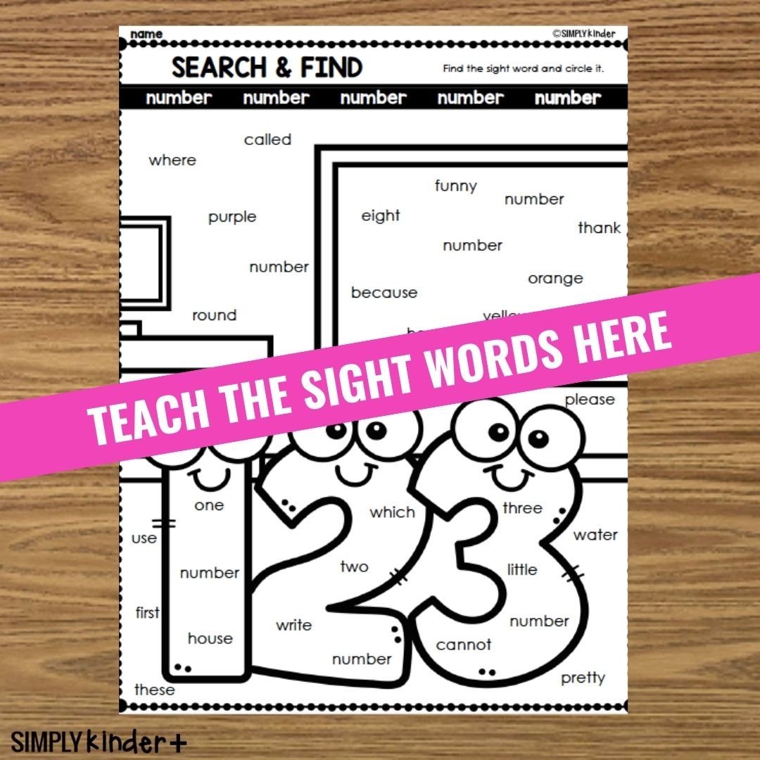 Number Sight Word Search And Find - Fry, Dolch PrePrimer - Simply ...