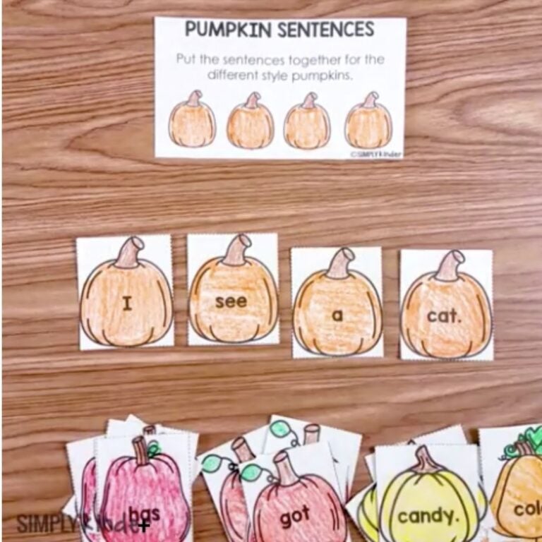 Pumpkin Sentences Send Home Center - Simply Kinder + Printable Membership