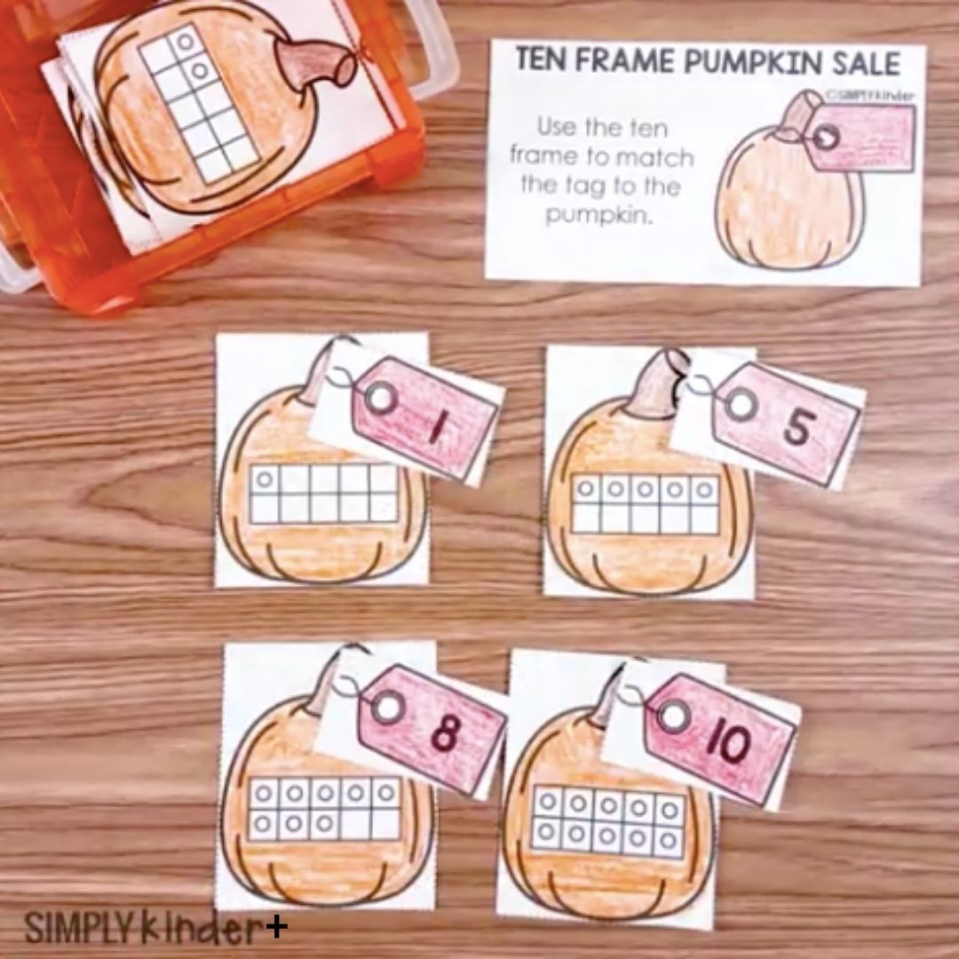 Pumpkin Ten Frames Send Home Center - Simply Kinder + Printable Membership