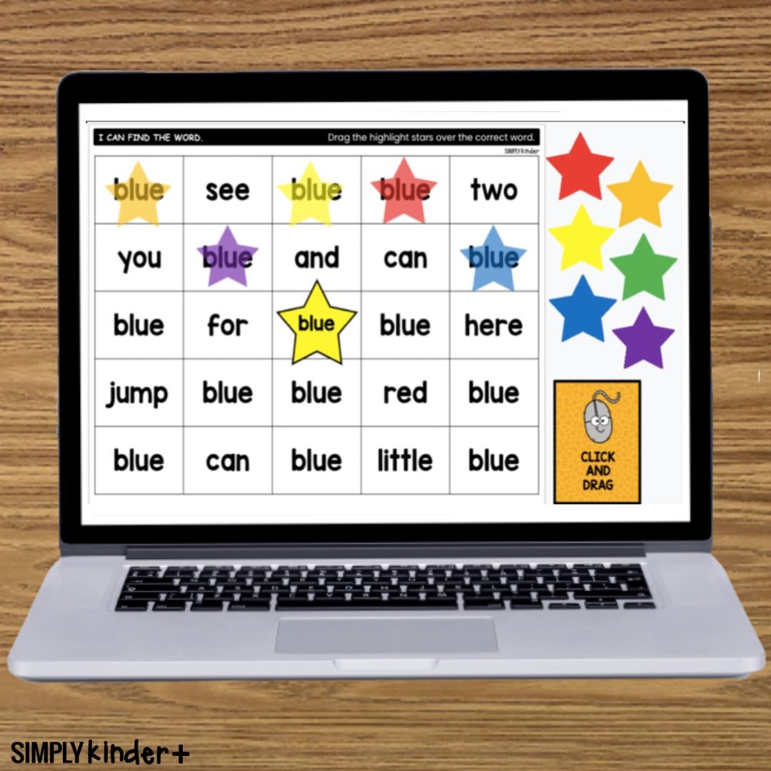 Digital Sight Word Blue- Dolch, PrePrimer - Simply Kinder + Printable ...