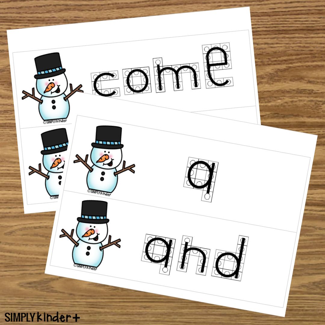 Snowman Sight Words Snap Block Cubes Center - Simply Kinder + Printable ...