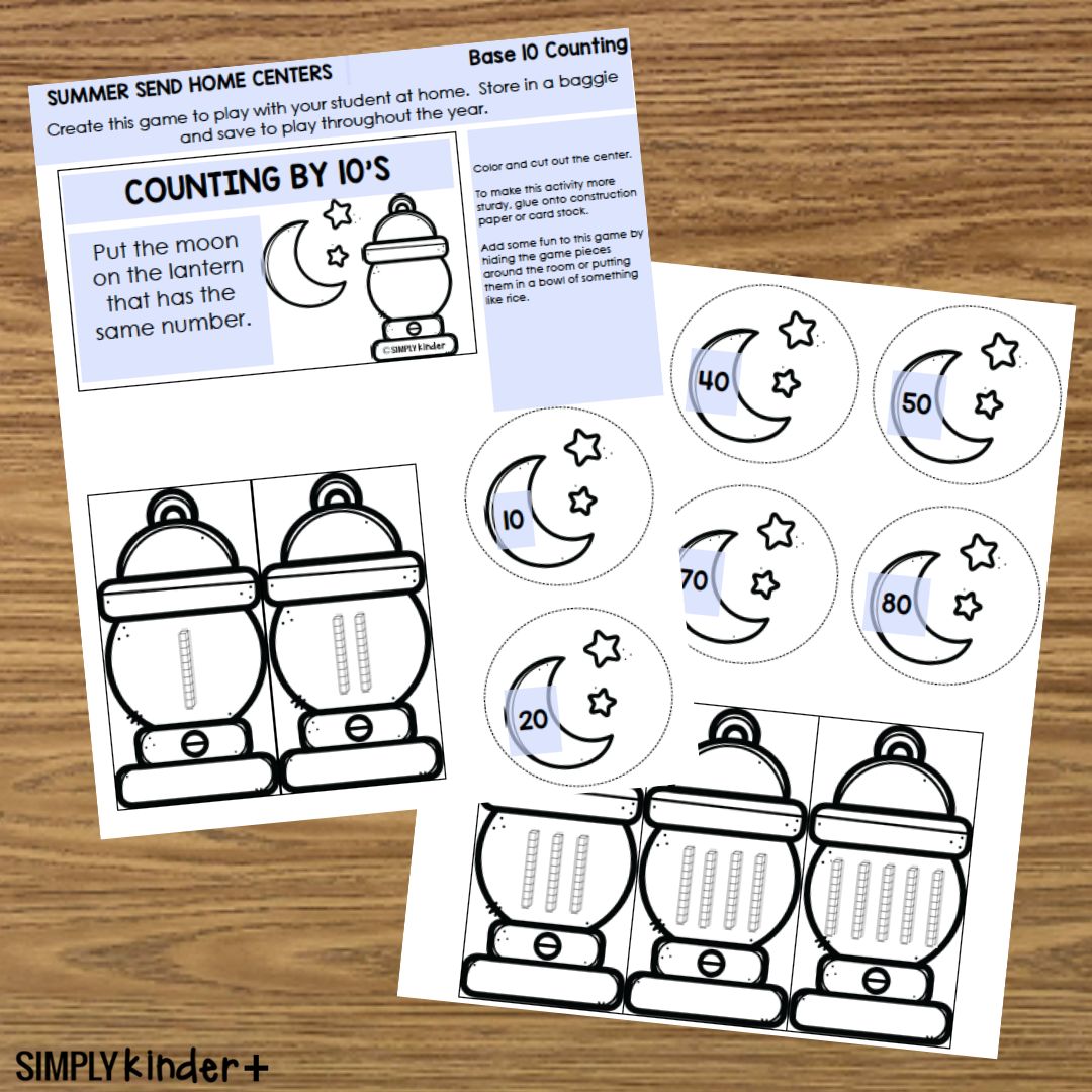 Moon and Lantern Base 10 Counting Send Home Center - Simply Kinder ...