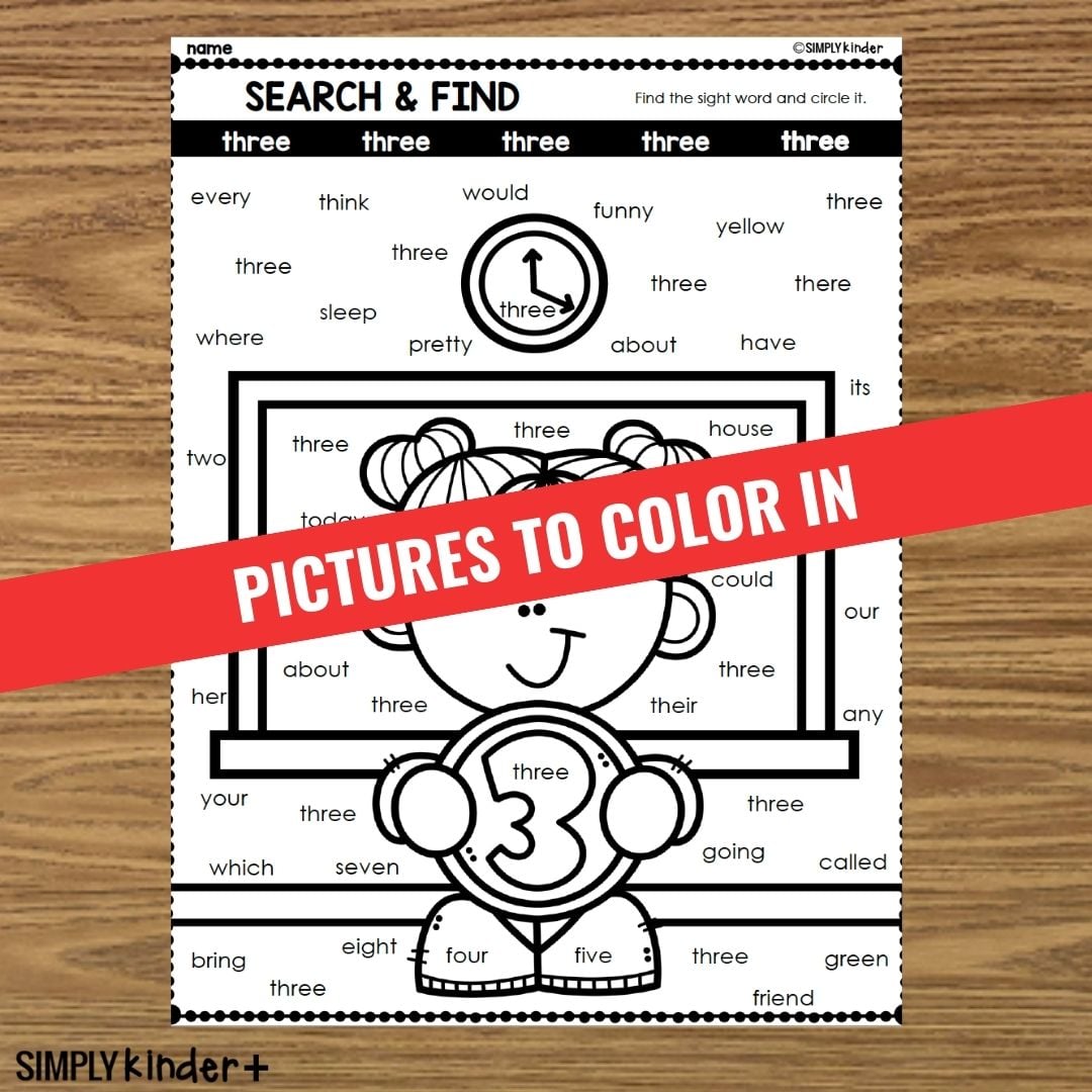 Three Sight Word Search And Find - Fry, Dolch PrePrimer - Simply Kinder ...