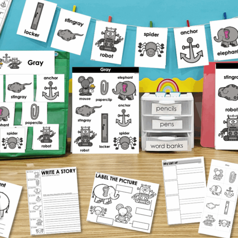 The Color Gray Word Bank Writing Center - Simply Kinder + Printable ...