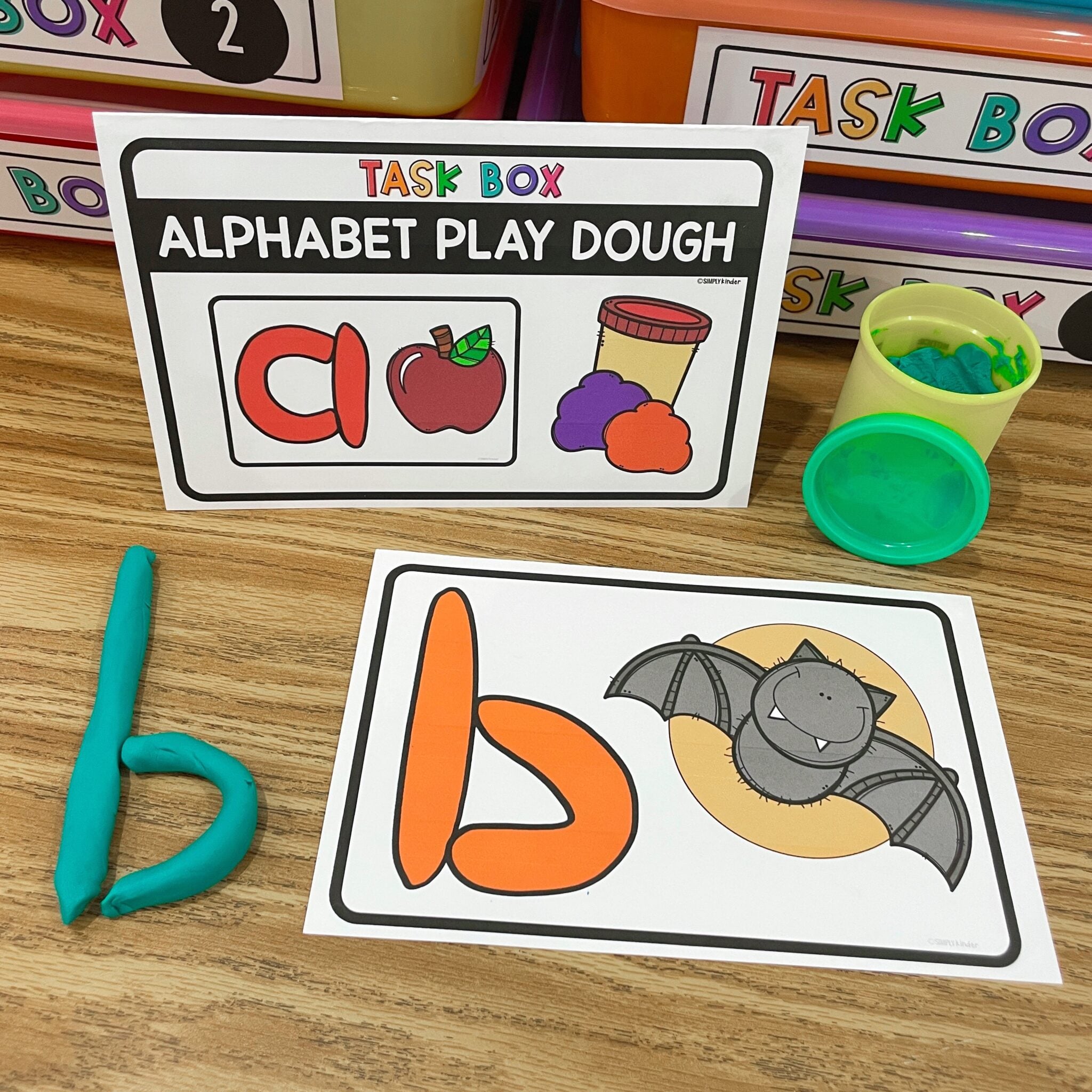 Lowercase Alphabet Play Dough Task Boxes - Simply Kinder + Printable ...