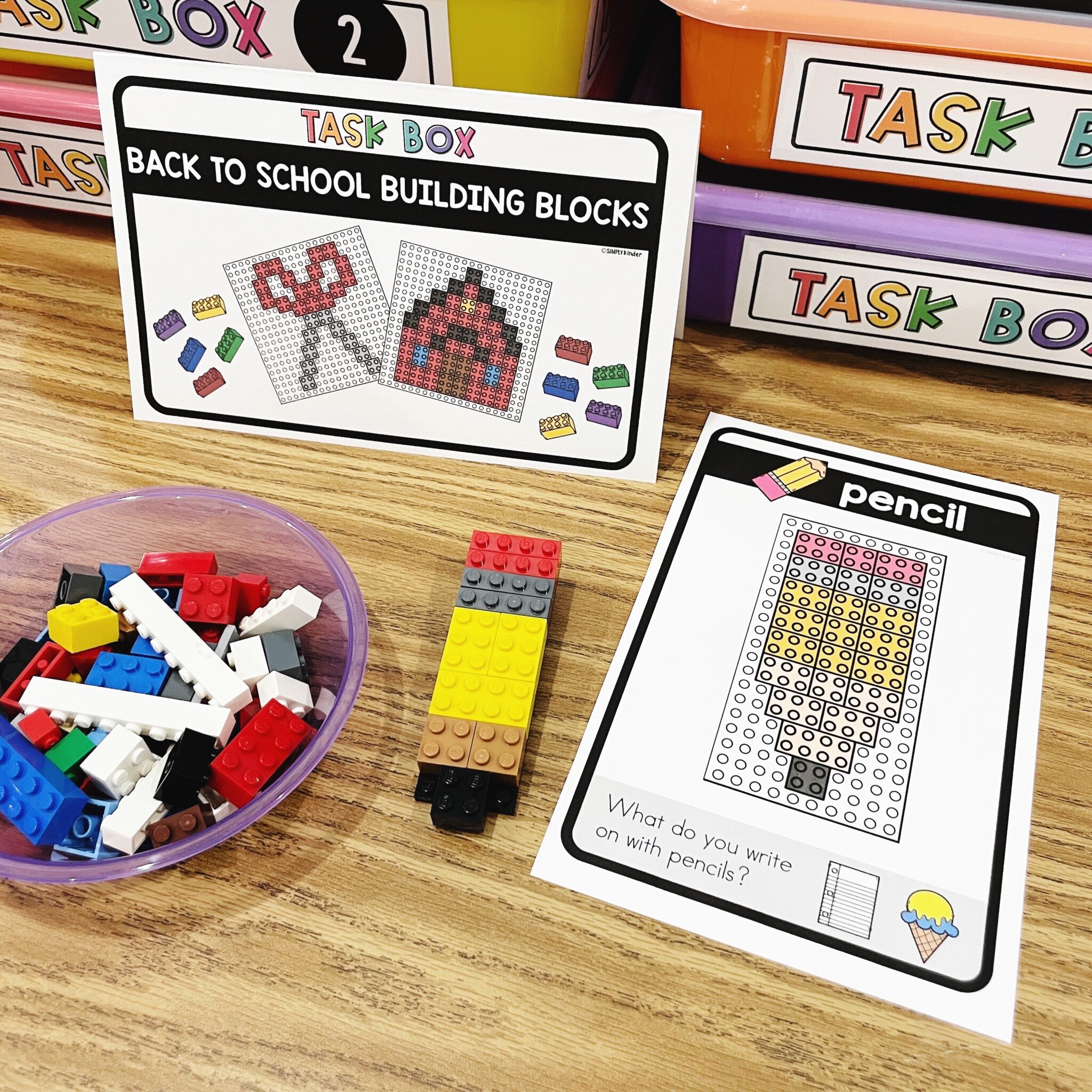 Back To School Building Blocks Task Boxes - Simply Kinder + Printable ...