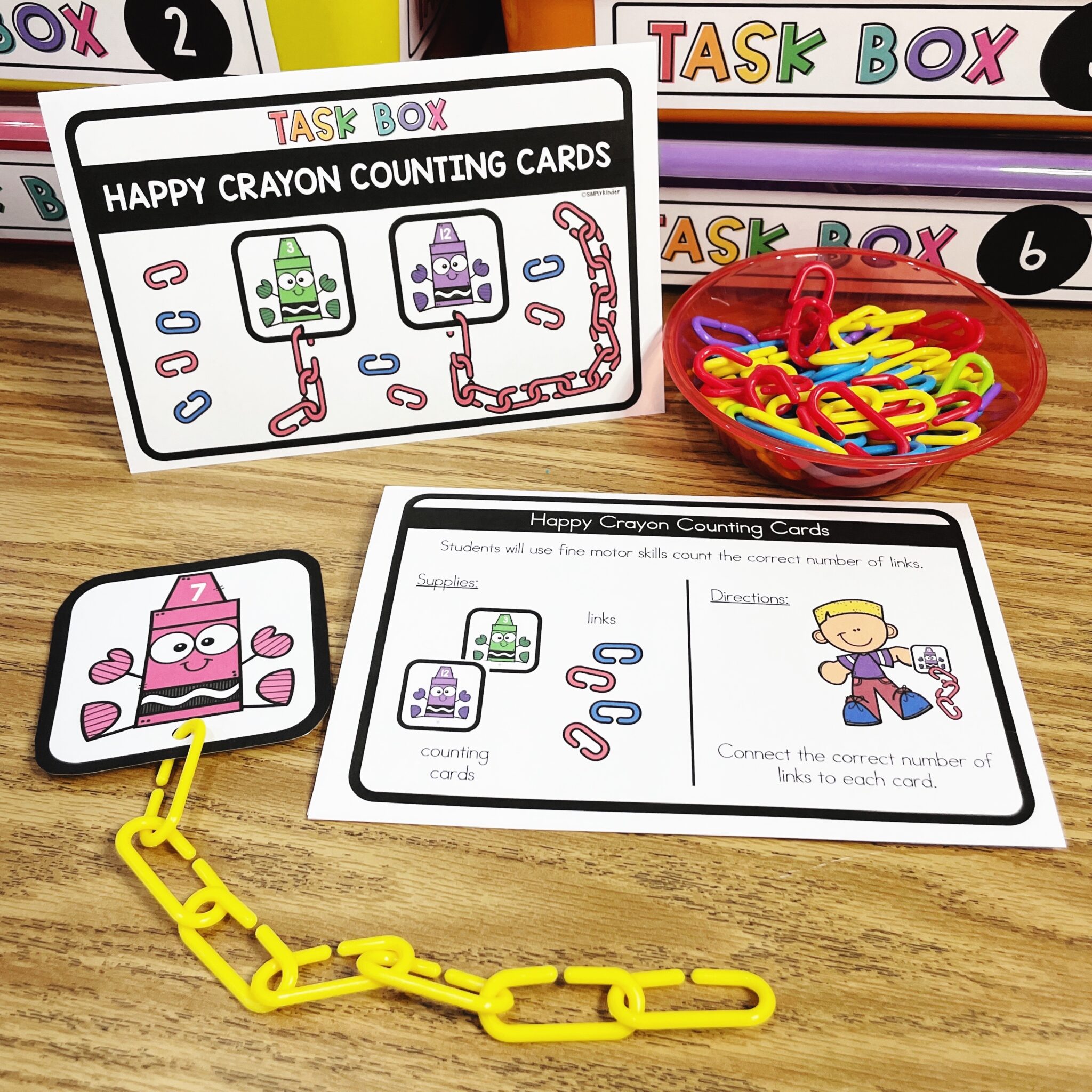 Back To School Happy Crayon Counting Task Boxes - Simply Kinder ...