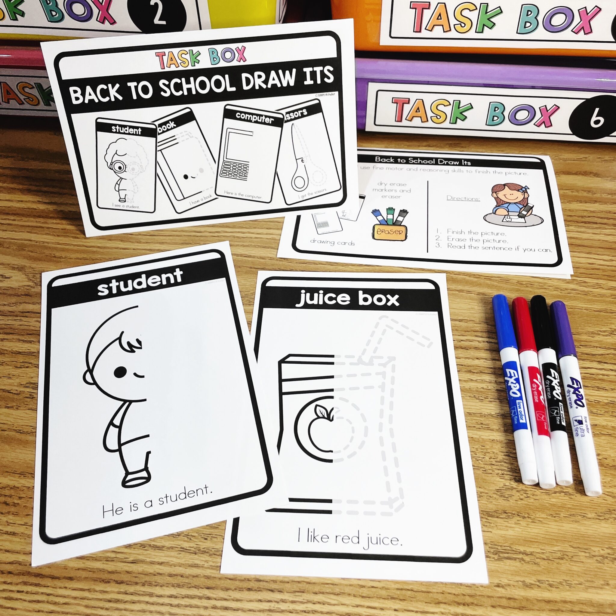 Back To School Draw Its Task Boxes - Simply Kinder + Printable Membership