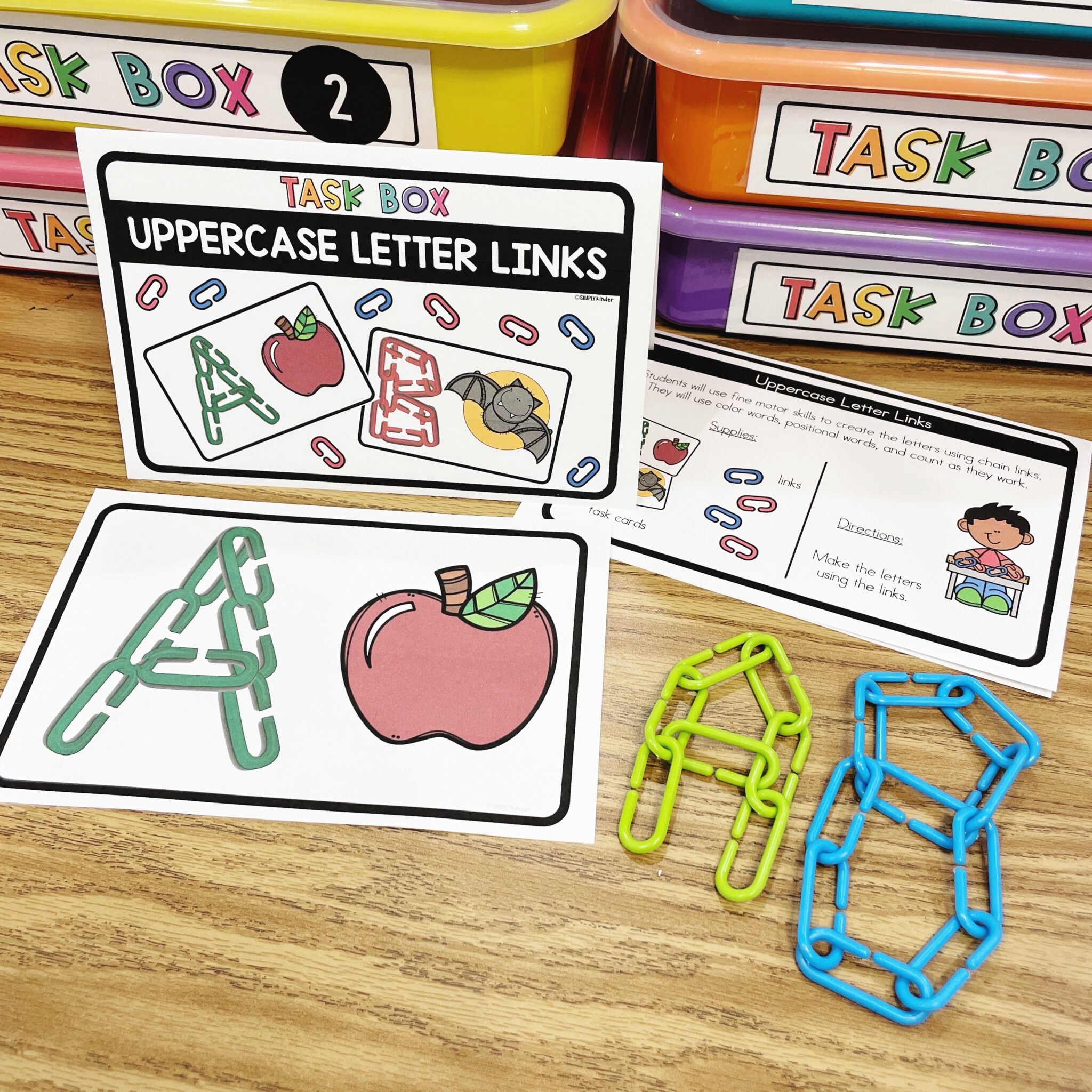 Back To School Uppercase Linking Letters Task Boxes - Simply Kinder ...