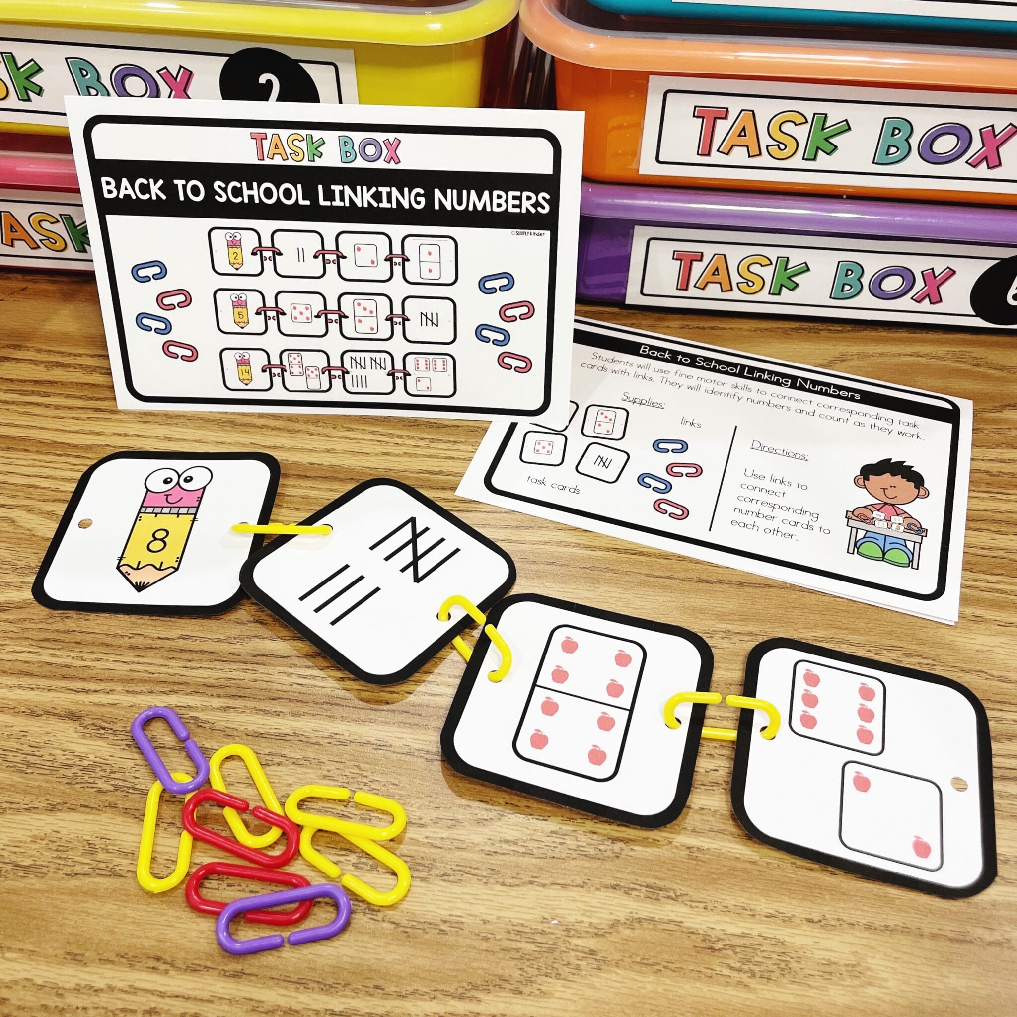 Back To School Linking Numbers Task Boxes - Simply Kinder + Printable ...