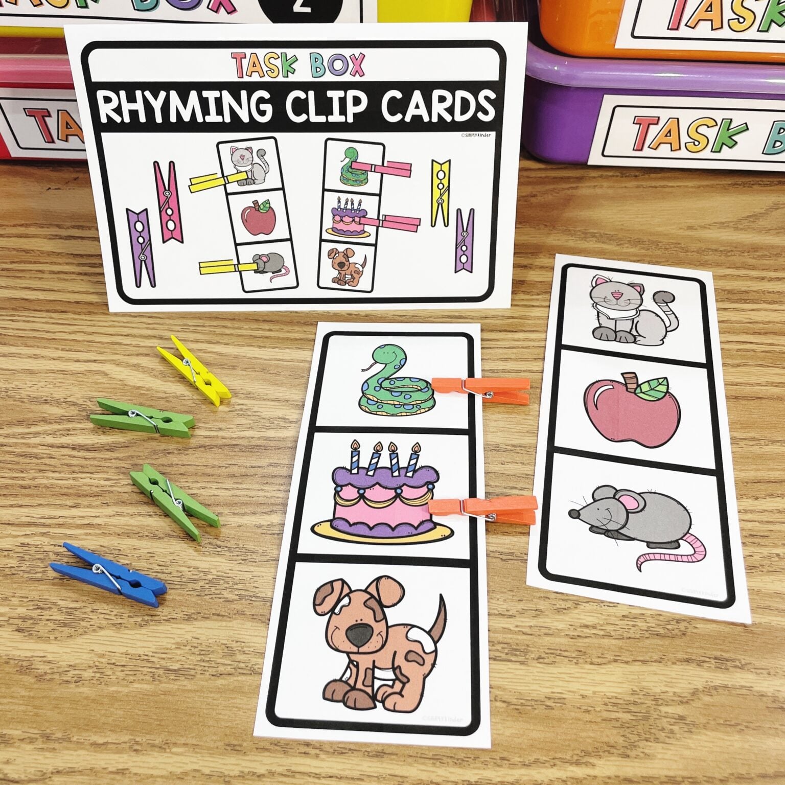 Back To School Rhyming Clip Cards Task Boxes - Simply Kinder ...