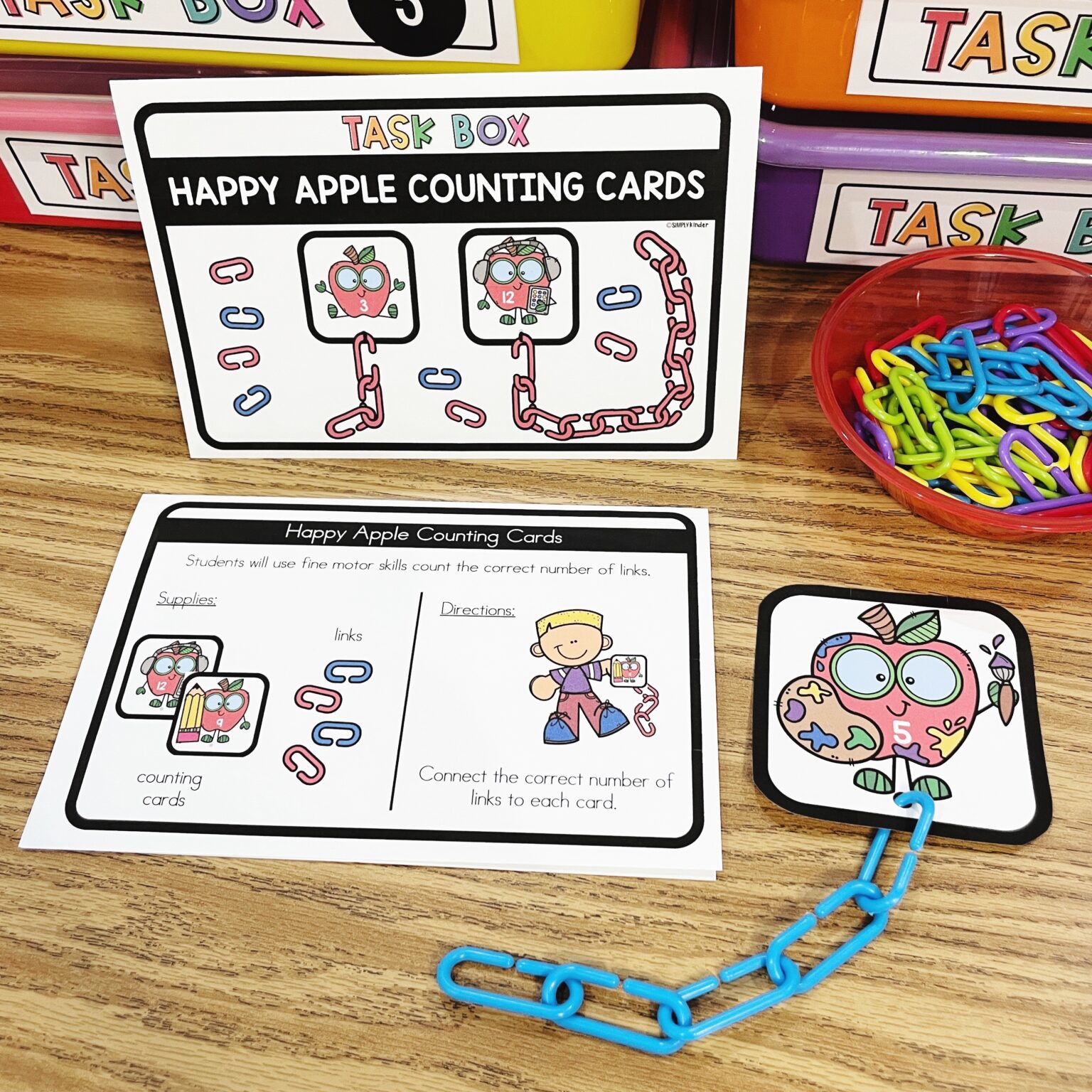 Happy Apple Counting Card Task Boxes - Simply Kinder + Printable Membership