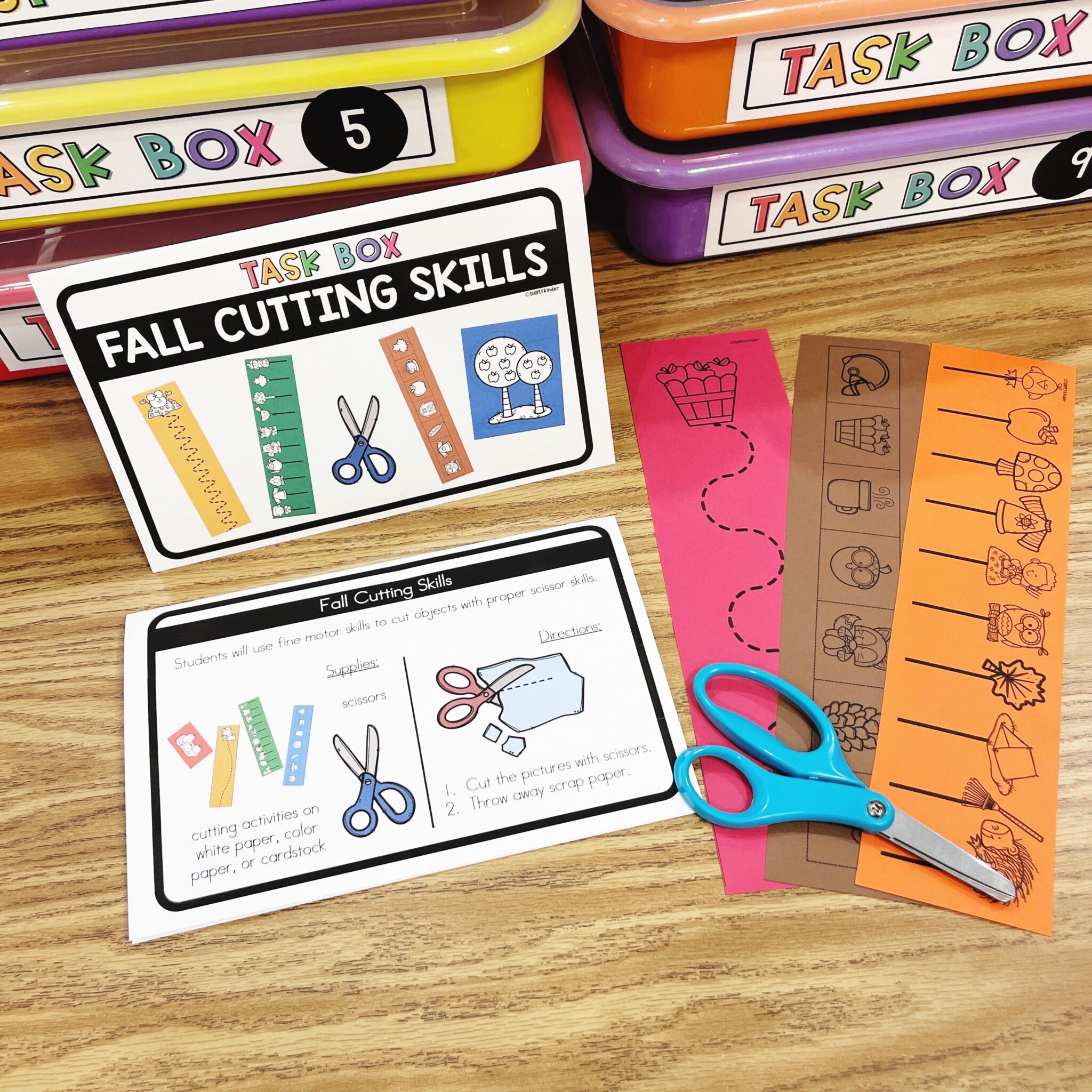 Fall Cutting Lines Task Boxes - Simply Kinder + Printable Membership