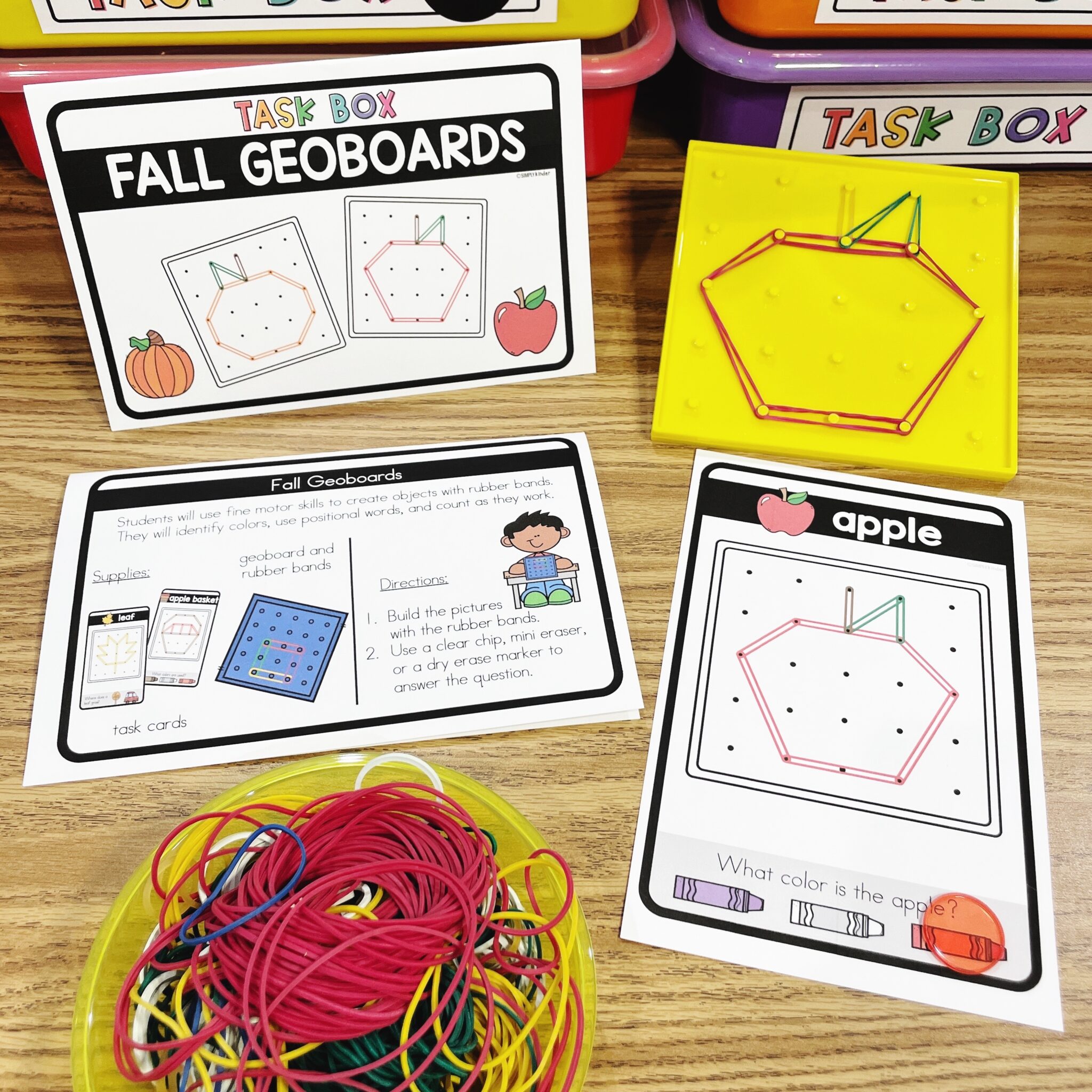 Fall Geo Boards Task Boxes - Simply Kinder + Printable Membership