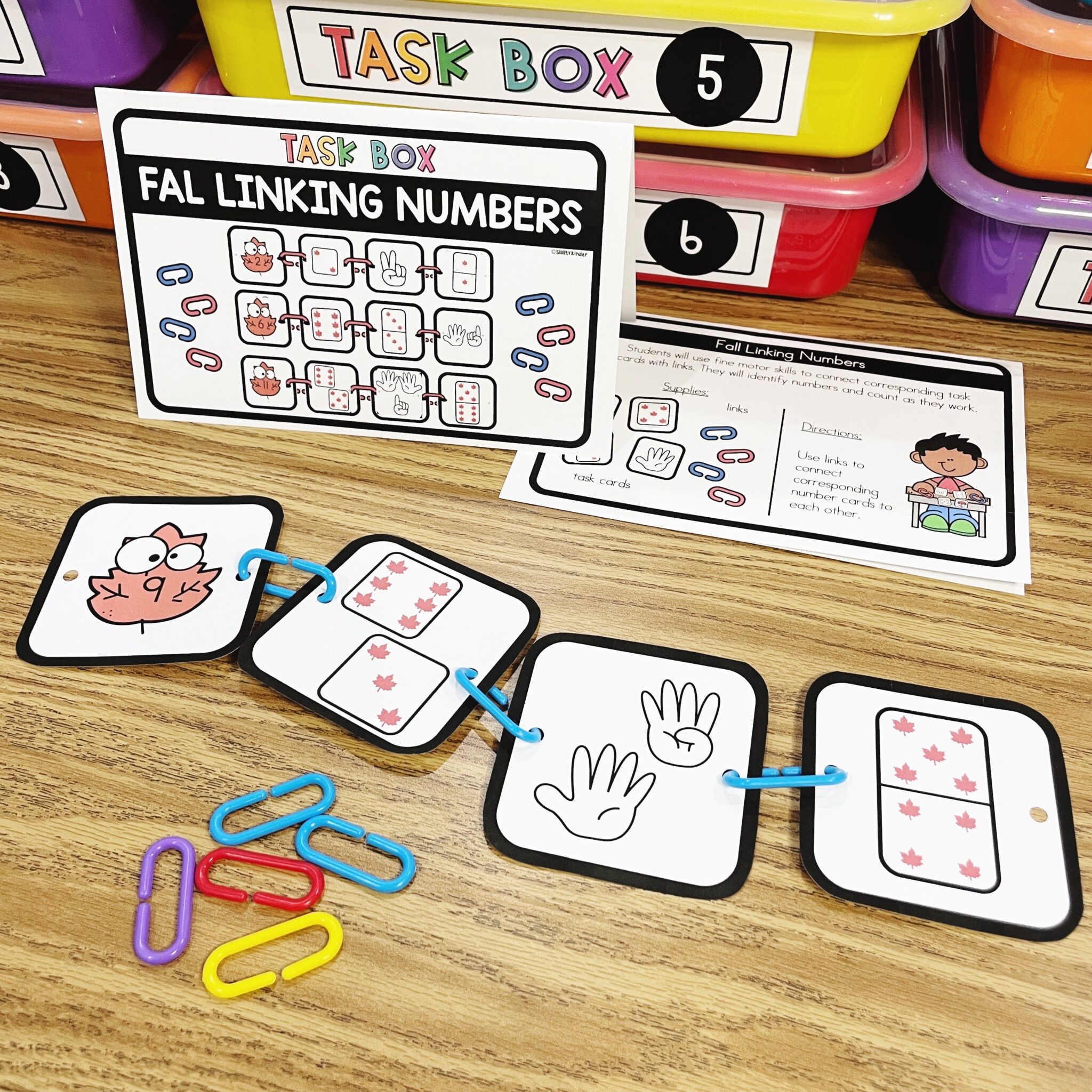 Fall Linking Numbers Task Boxes - Simply Kinder + Printable Membership