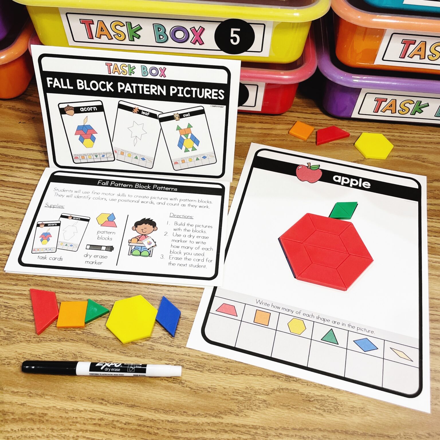 Fall Pattern Blocks Task Boxes - Simply Kinder + Printable Membership