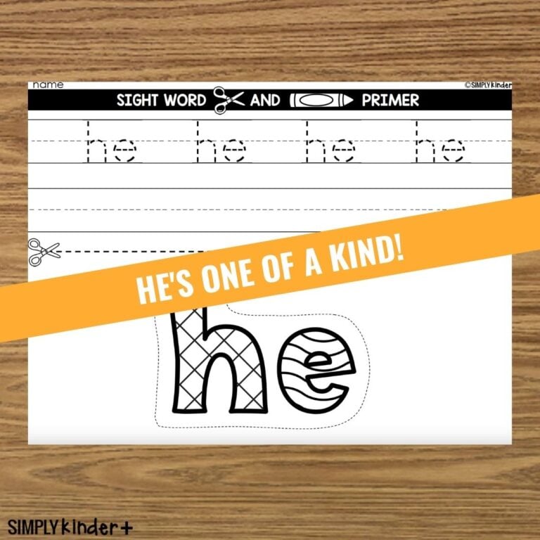 He Sight Word Cut and Color - Primer - Simply Kinder + Printable Membership