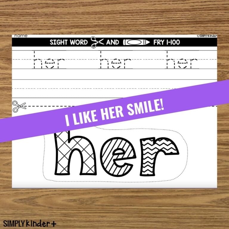 Her Sight Word Cut and Color - Fry - Simply Kinder + Printable Membership