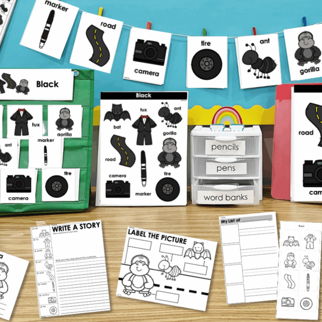 The Color Black Word Bank Writing Center - Simply Kinder + Printable ...
