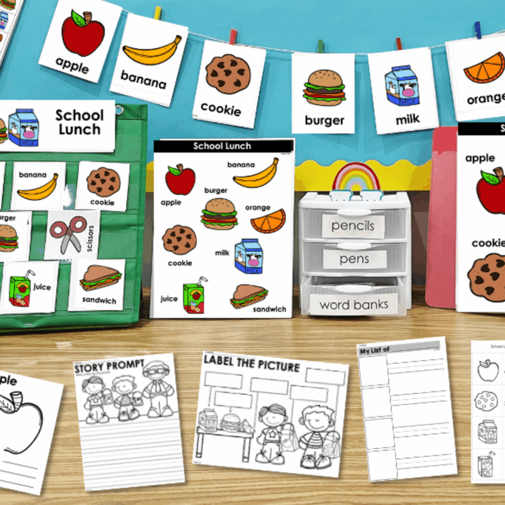 School Lunch Foldable Books - Word Bank Writing Center - Simply Kinder ...