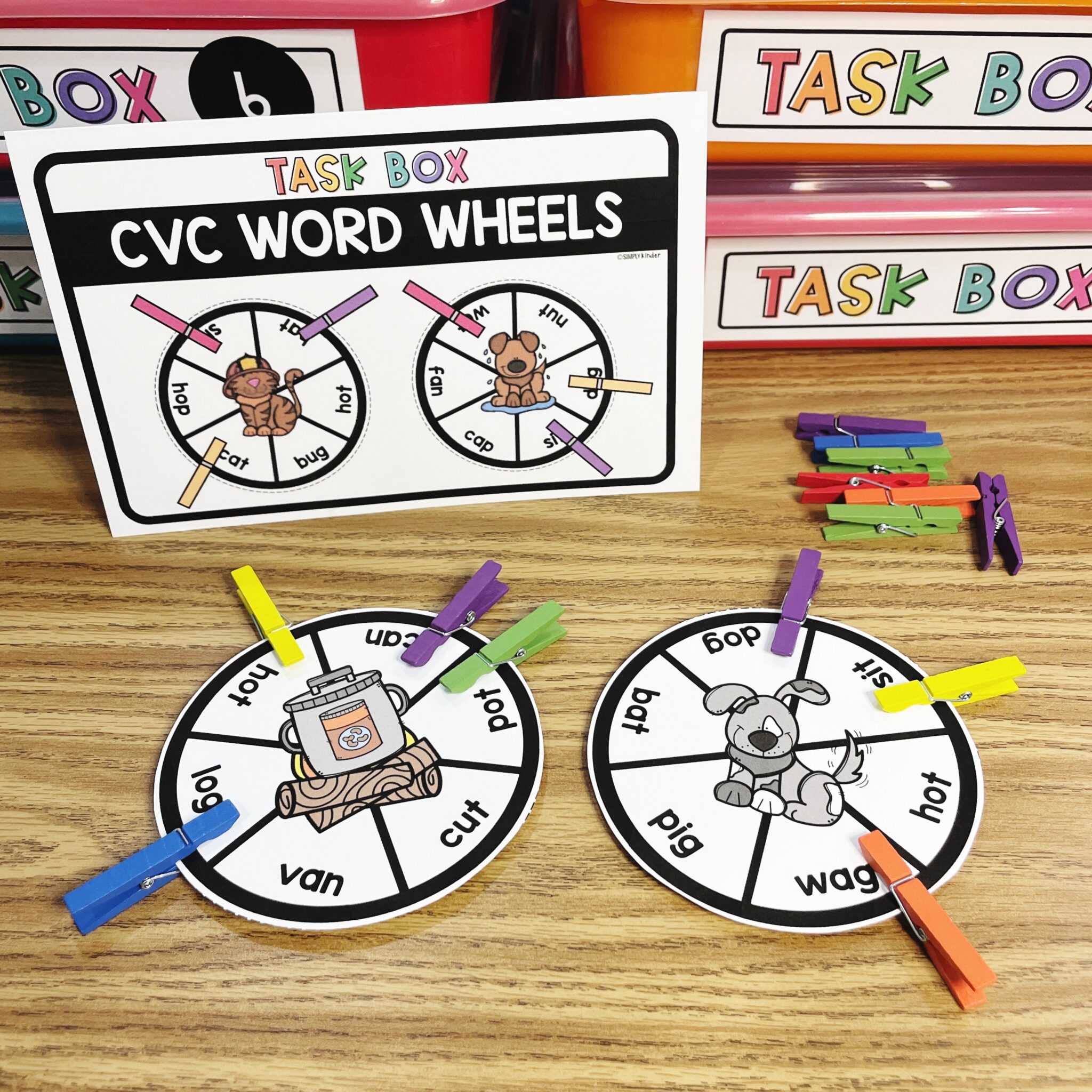 CVC Word Wheel Morning Bins/Task Boxes - Simply Kinder + Printable ...