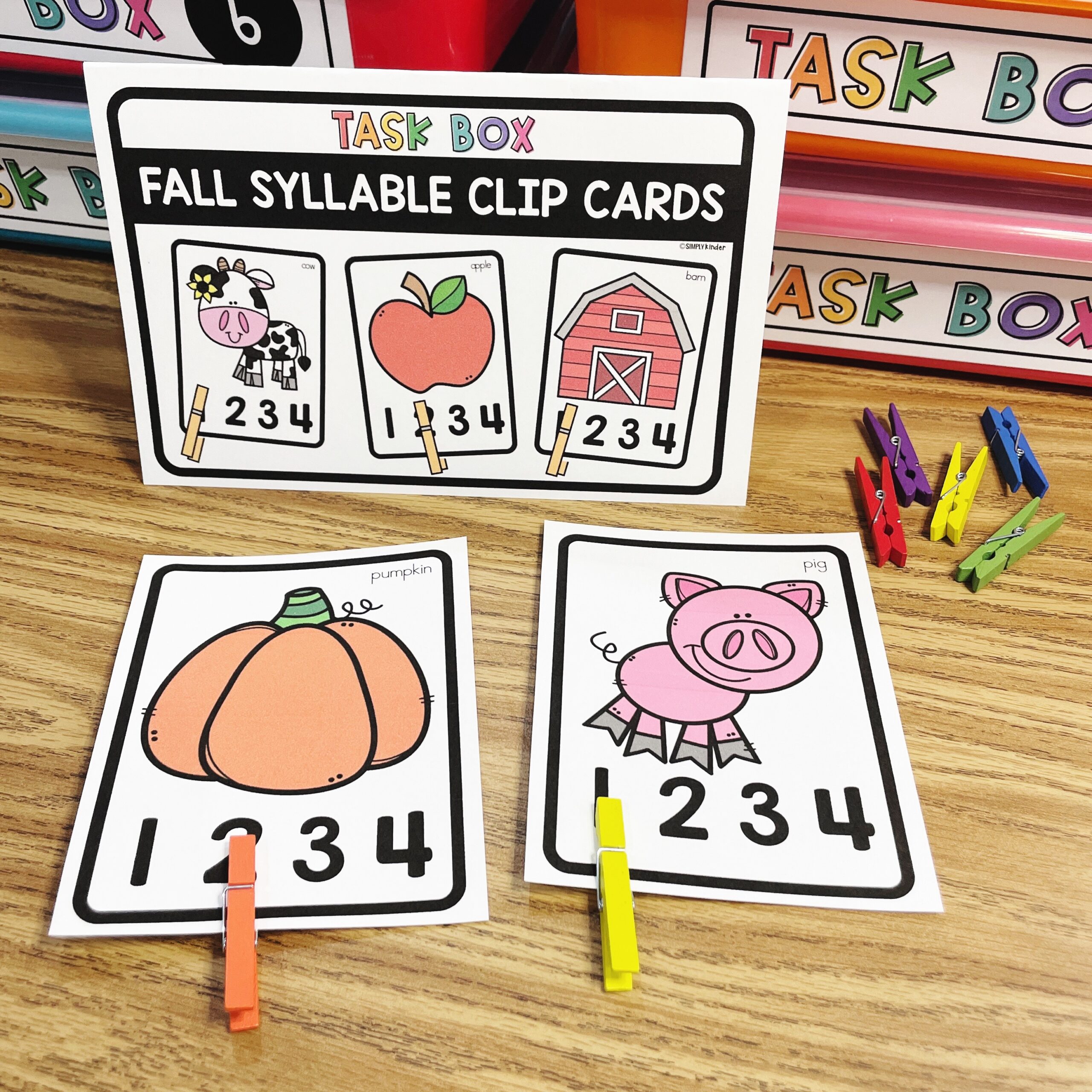Fall Syllable Clip Cards Morning Bins/Task Boxes - Simply Kinder Plus