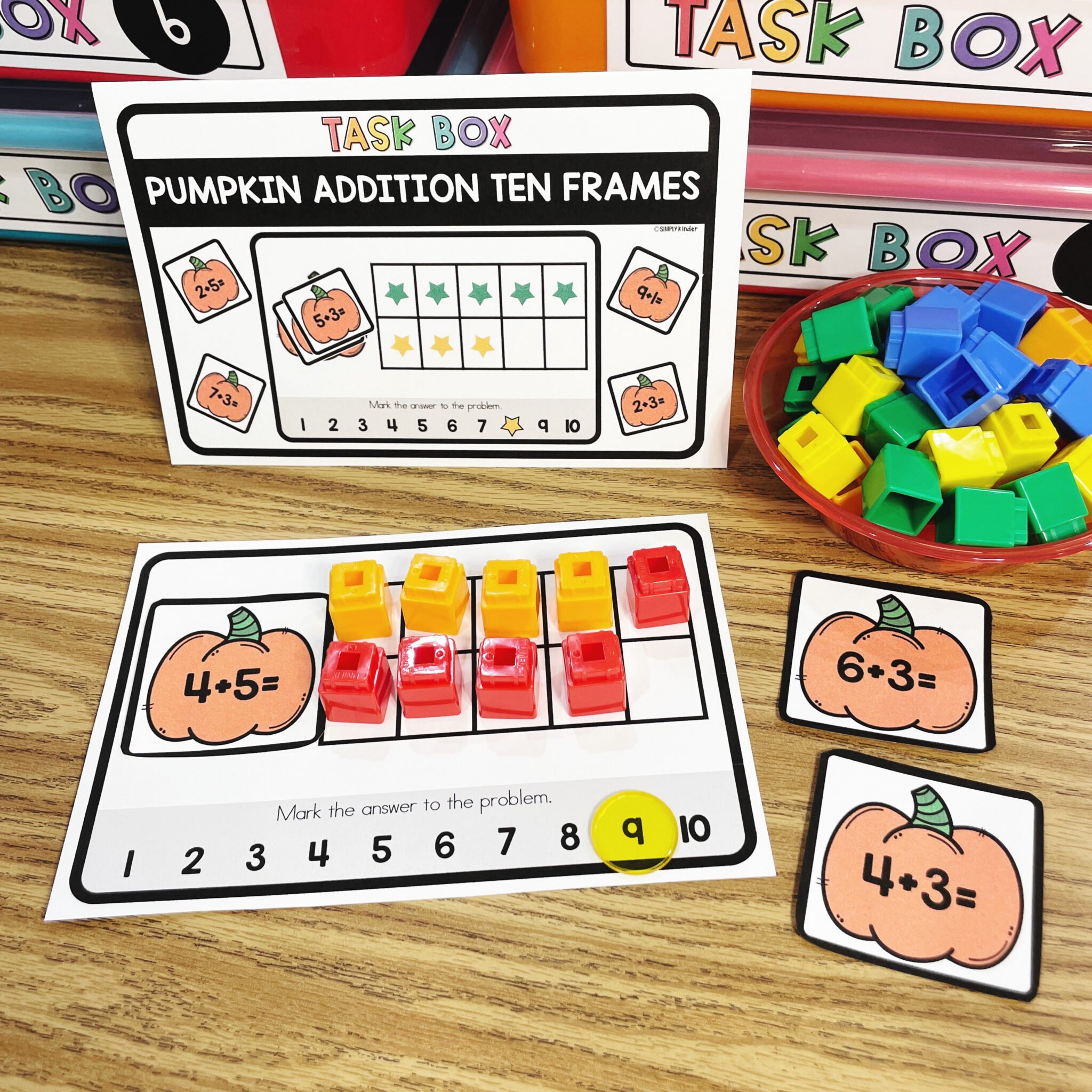 Pumpkin Ten Frame Addition Morning Bins/Task Boxes - Simply Kinder ...