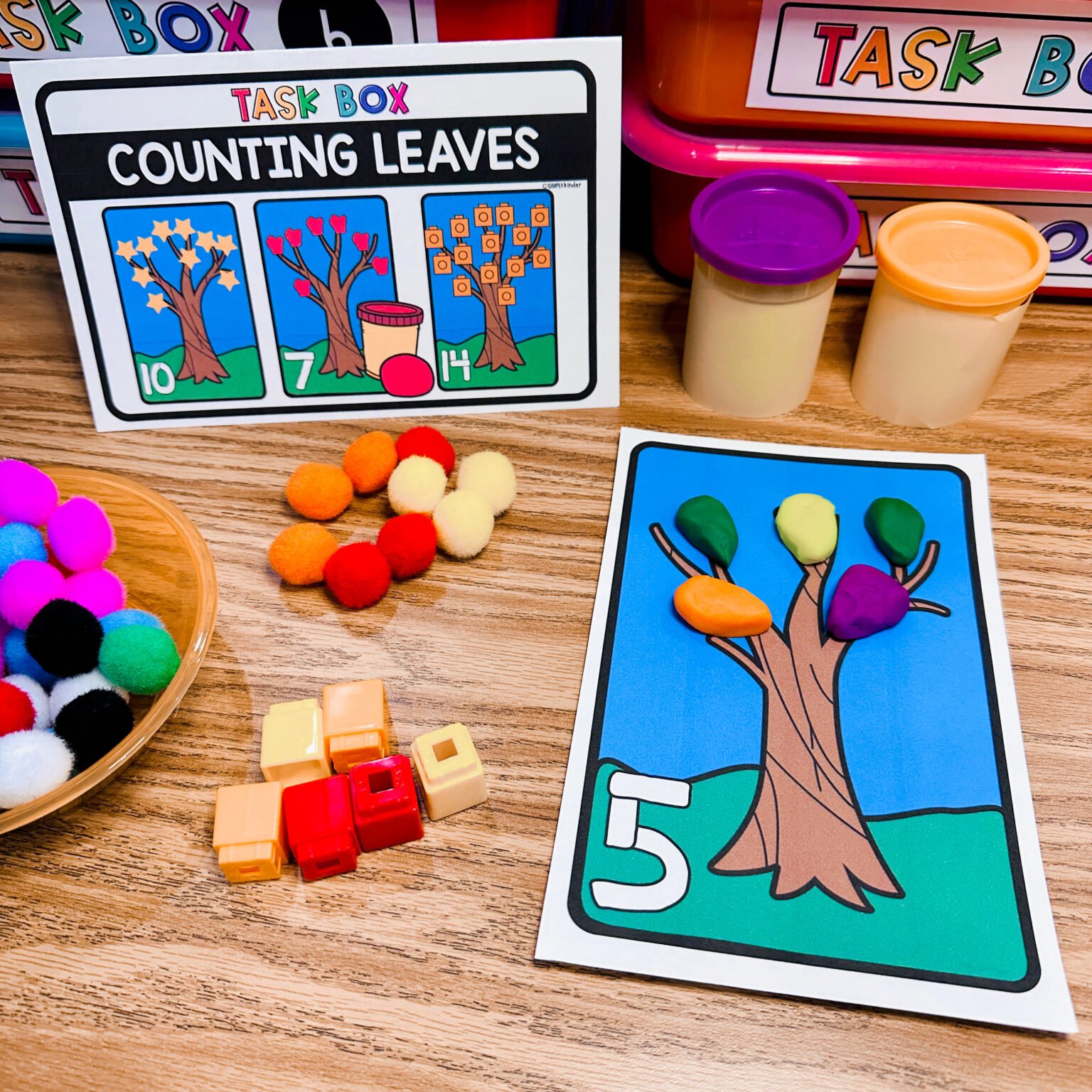 Counting Leaves Morning Bins/Task Boxes - Simply Kinder + Printable ...