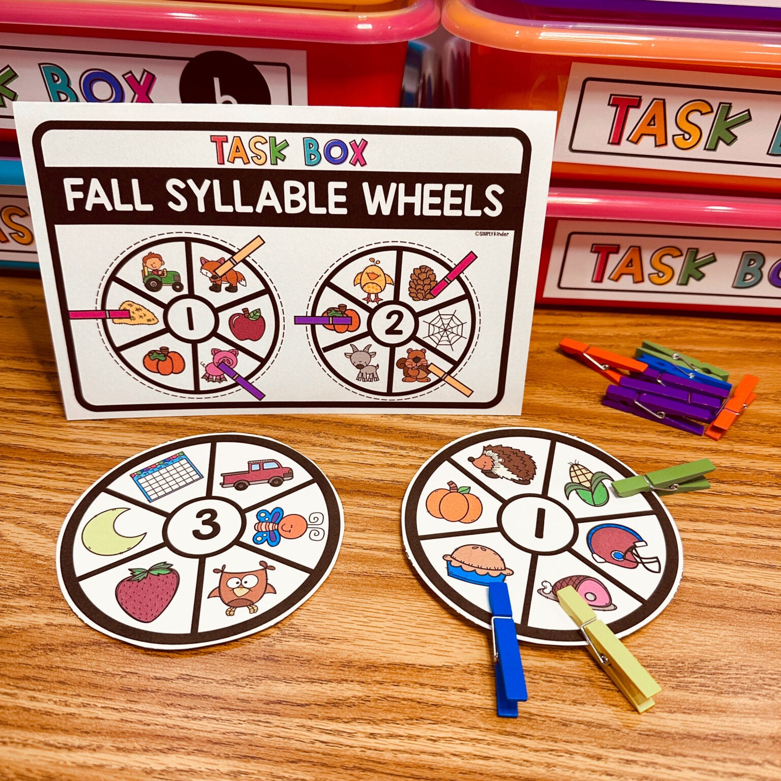 Fall Syllable Wheel Morning Bins/Task Boxes - Simply Kinder + Printable ...