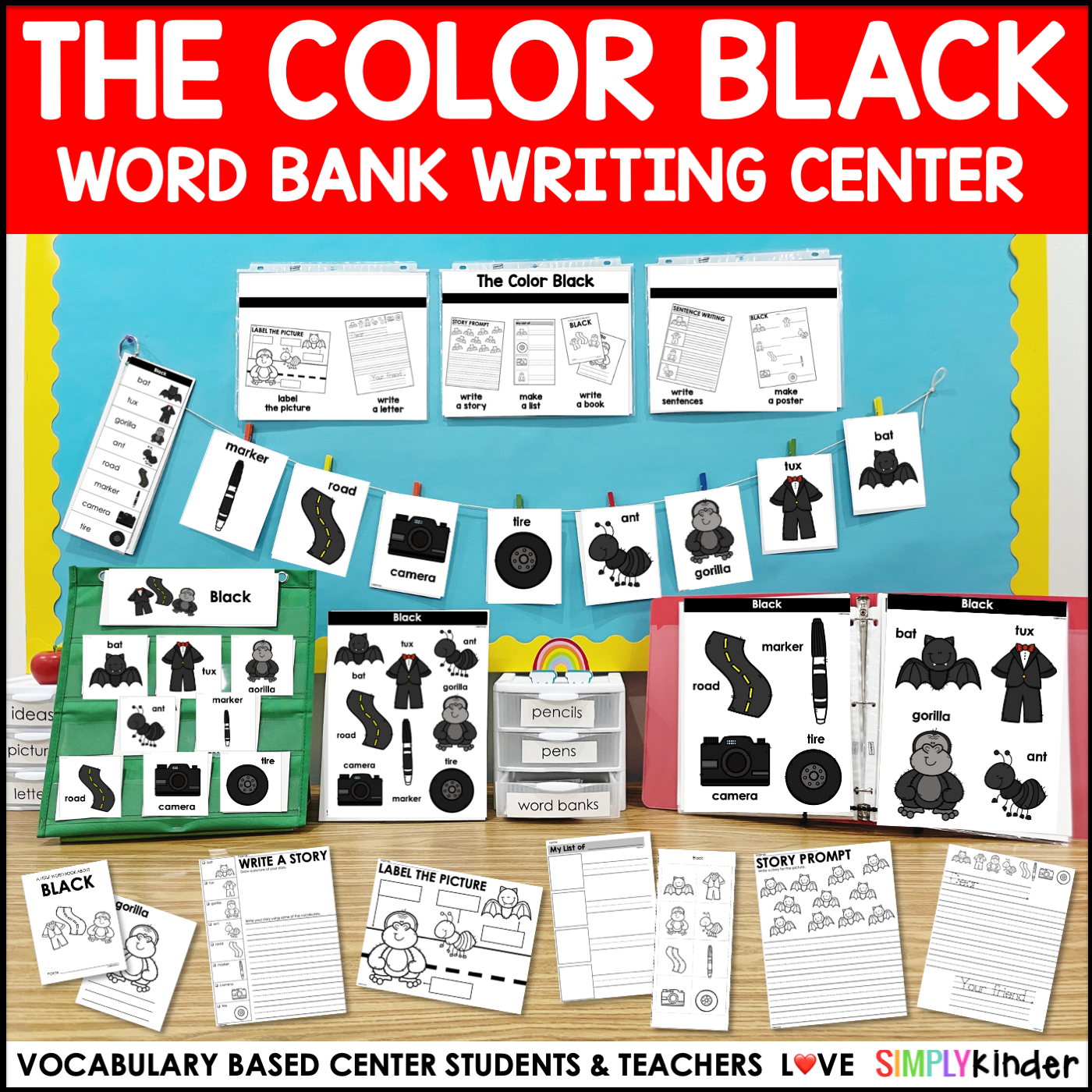 The Color Black Word Bank Writing Center - Simply Kinder Plus