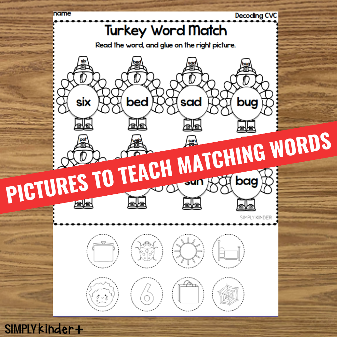 Turkey Word Match- No-Prep Thanksgiving Printable - Simply Kinder Plus