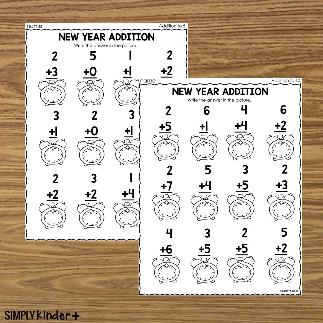 Addition - "Noon" Years New Year Activities - Simply Kinder Plus