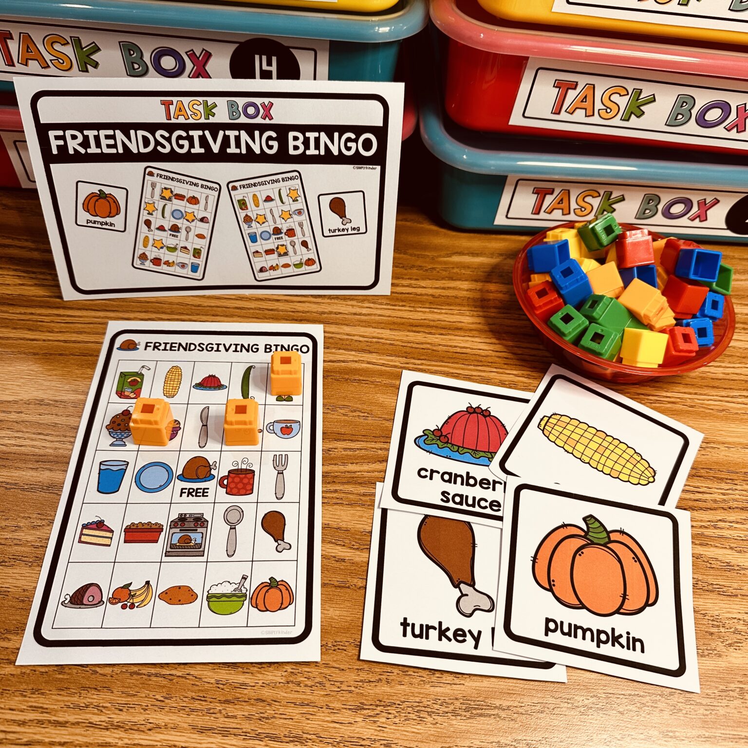 Friendsgiving Bingo Morning Bins/Task Boxes - Simply Kinder + Printable ...