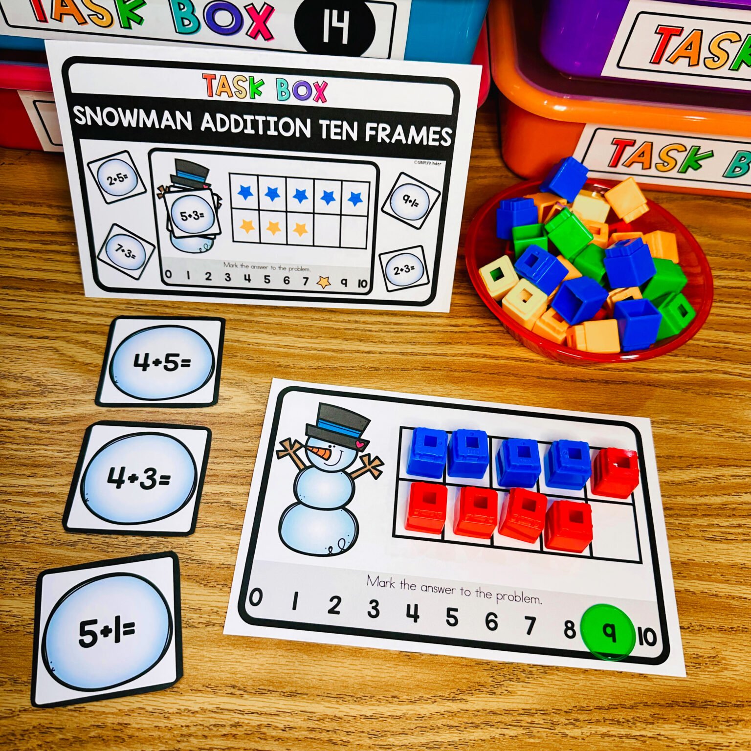 Snowman Ten Frame Morning Bins/Task Boxes - Simply Kinder + Printable ...