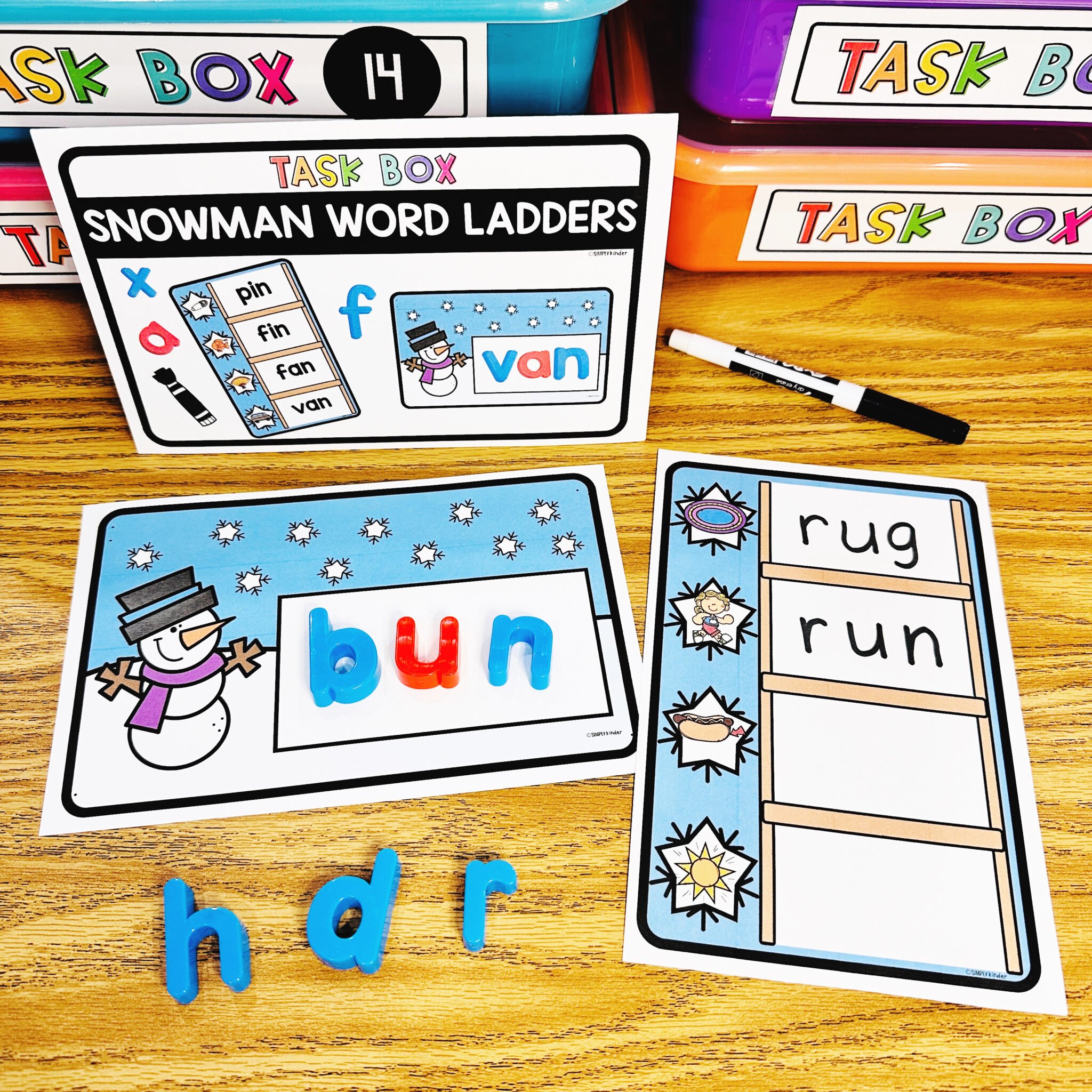 Snowman Word Ladders Morning Bins/Task Boxes - Simply Kinder ...