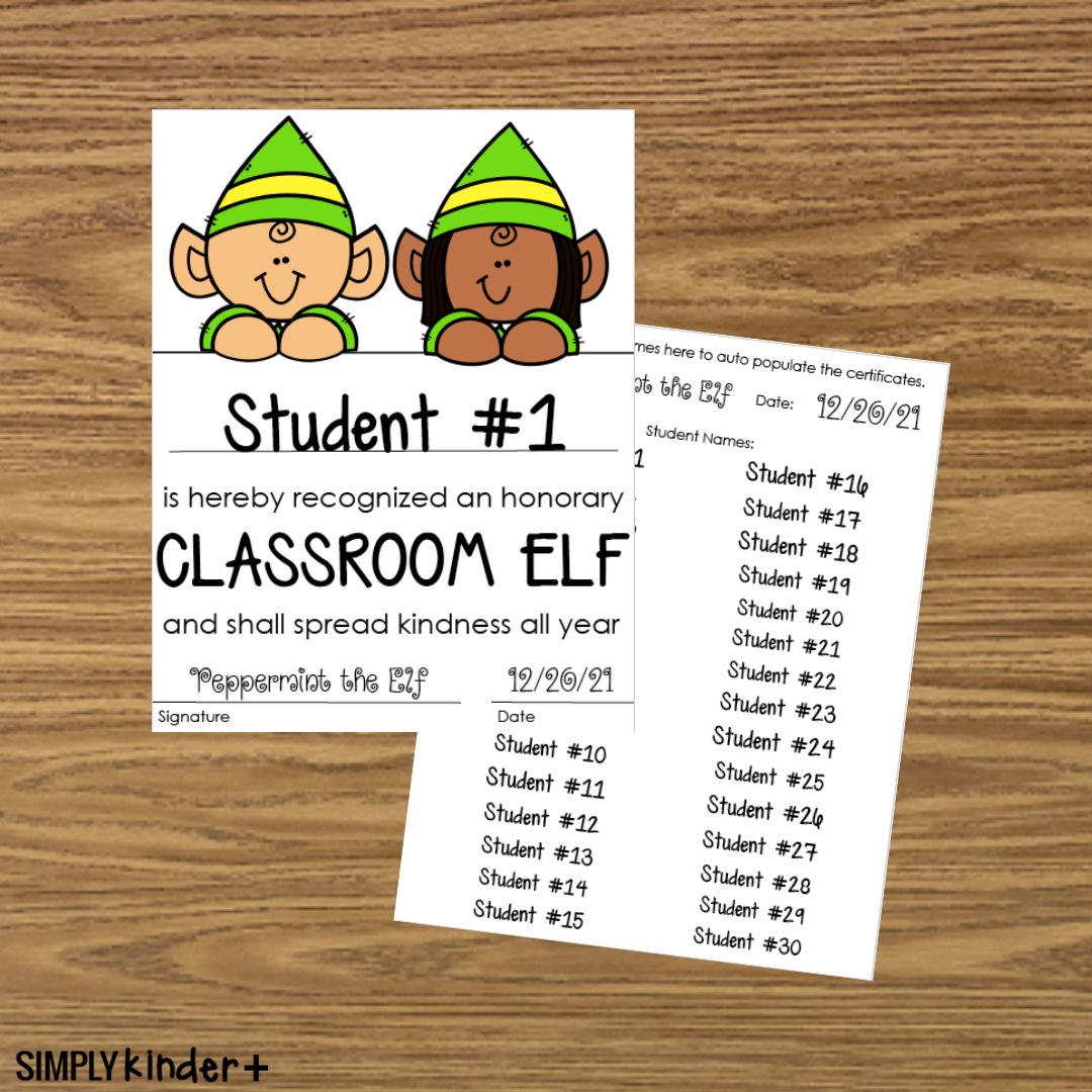 Elf Certificate - Classroom Kindness Elf - Simply Kinder Plus