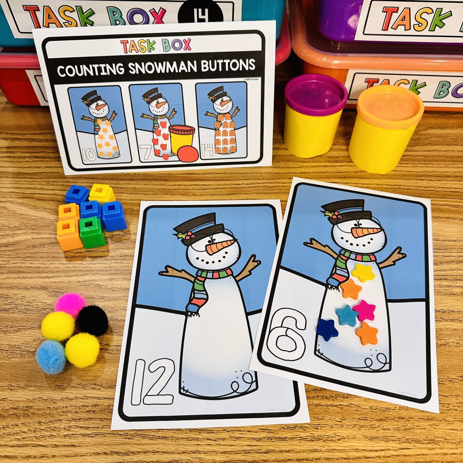 Counting Snowman Buttons Morning Bins/Task Boxes - Simply Kinder Plus