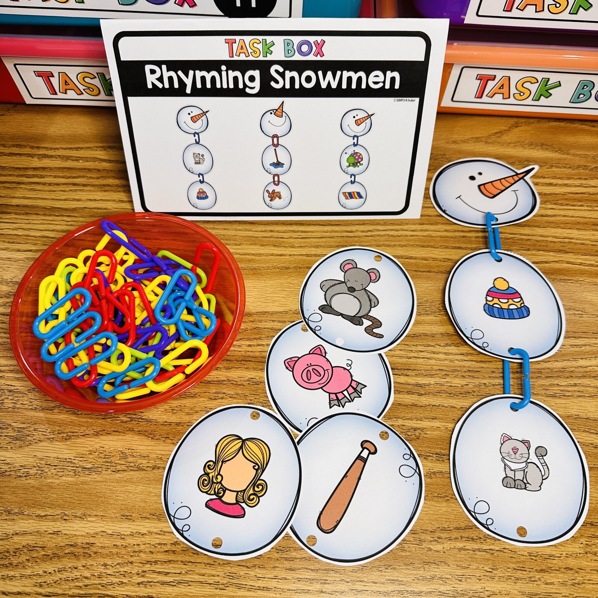 Rhyming Snowmen Morning Bins/Task Boxes - Simply Kinder + Printable ...