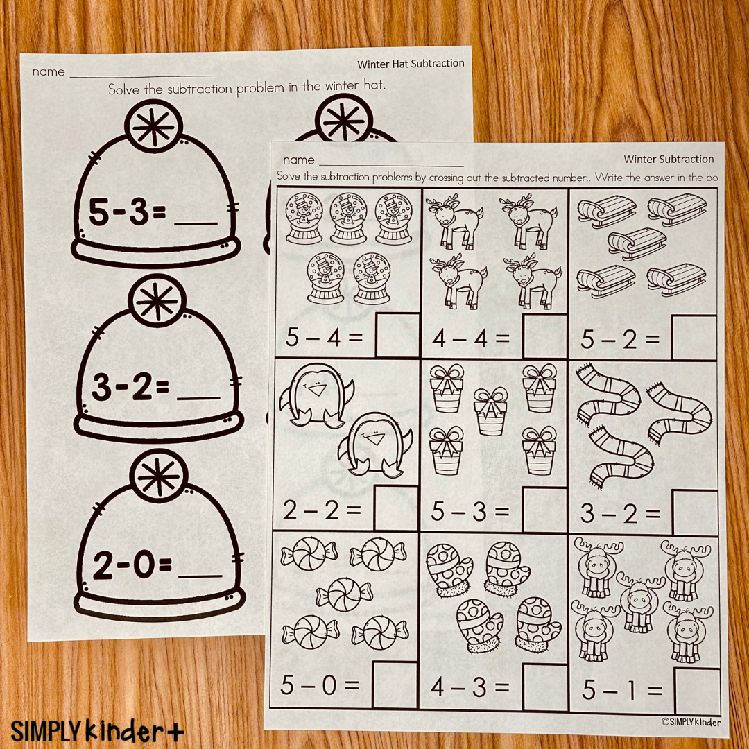 Winter Subtraction Printables - Simply Kinder + Printable Membership
